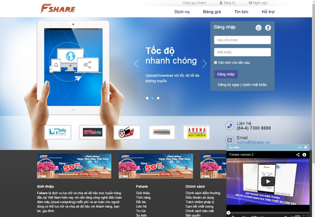 Fshare cho phép thanh toán bằng tài khoản di động