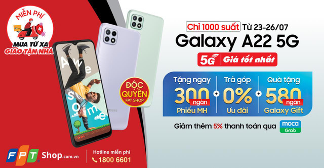 Galaxy A22 5G lên kệ độc quyền tại FPT Shop kèm nhiều ưu đãi